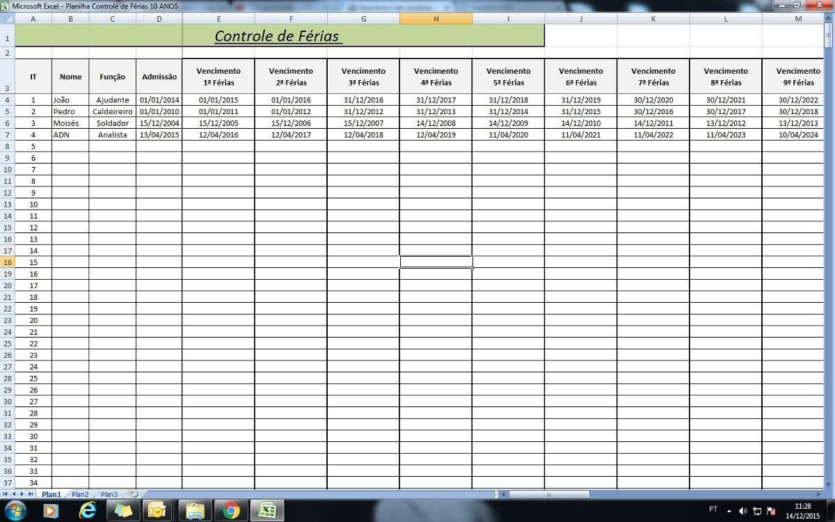 Planilha de Férias - Cálculo de Férias, Modelo de Recibo - Excel Grátis
