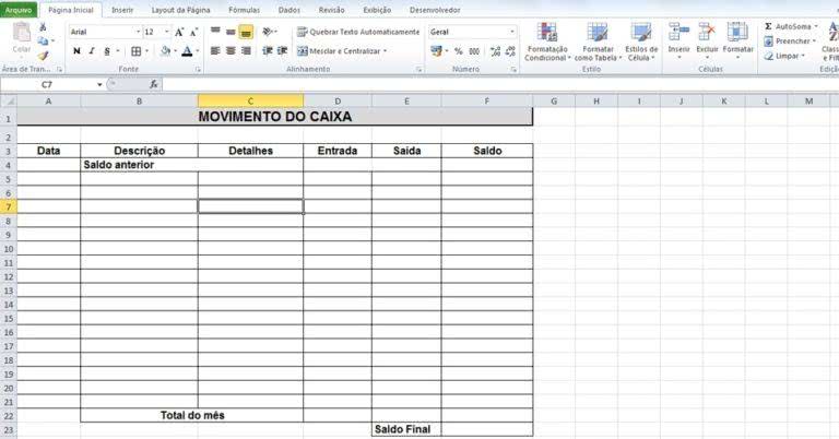 Planilha de Movimento de Caixa - Modelos Excel Grátis